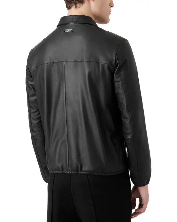 Emporio Armani Essential Leather Jacket - Solid Black | Editorialist